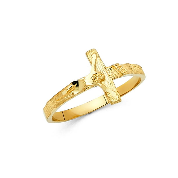GemApex - INRI Jesus Cross Ring Solid 14k Yellow Gold Crucifix Band ...