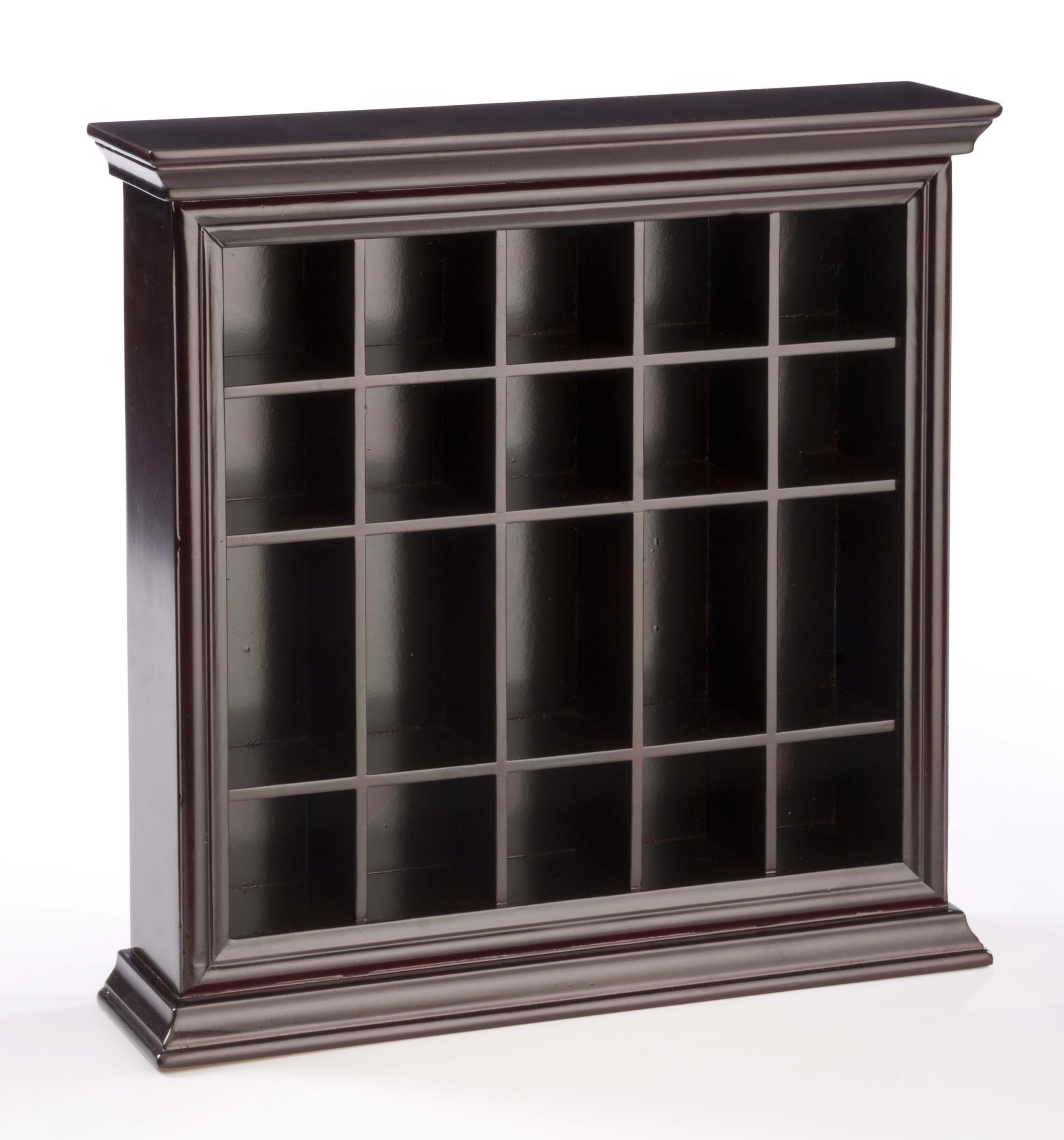 20 Shot Glass Display Case Holder Glossy Mahogany Finish Countertop Or Wall Mount Open Front