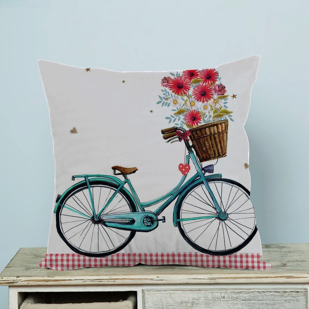 GCKG Blue Bicycle With Flower Floral and Butterfly Art Pillow Case ...