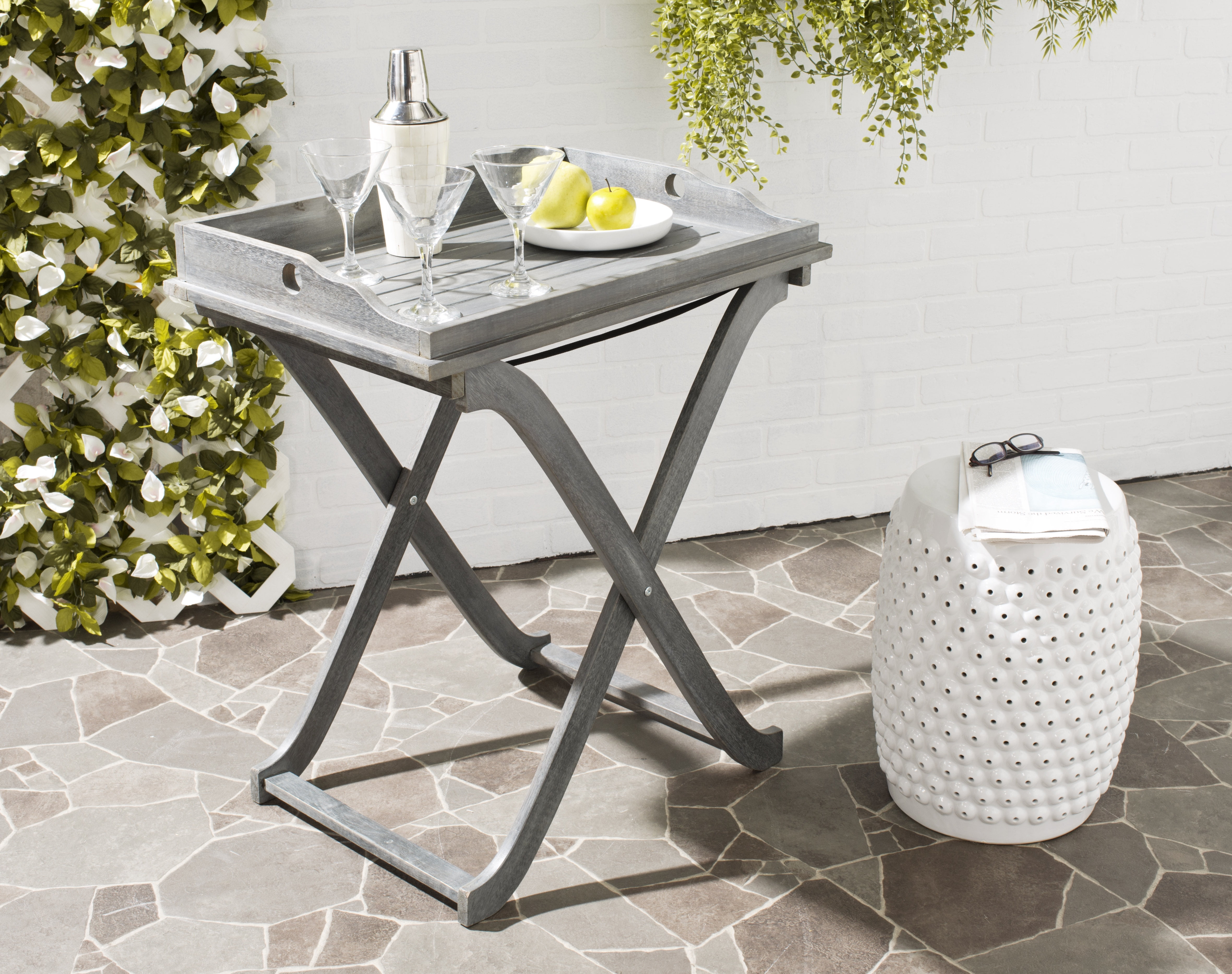 Safavieh Covina Outdoor Tray Table w/ Removable Top - Ash Grey ...