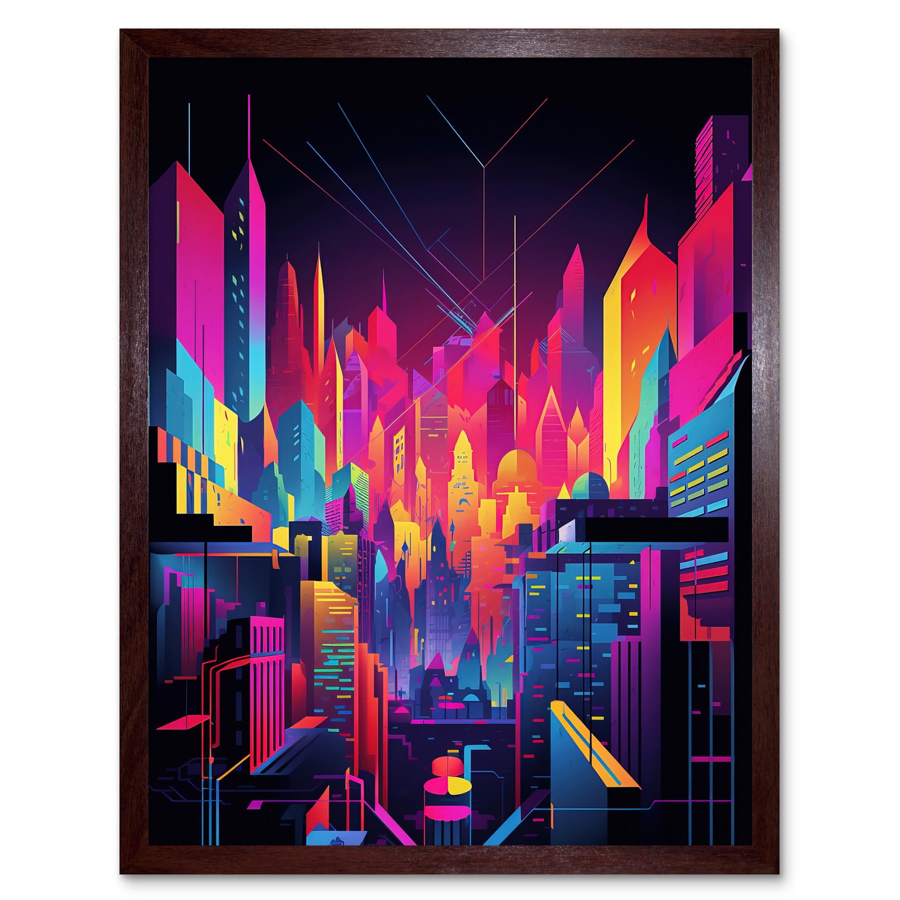 Neon Light Colour Abstract Metropolis Cityscape at Night Modern Artwork ...