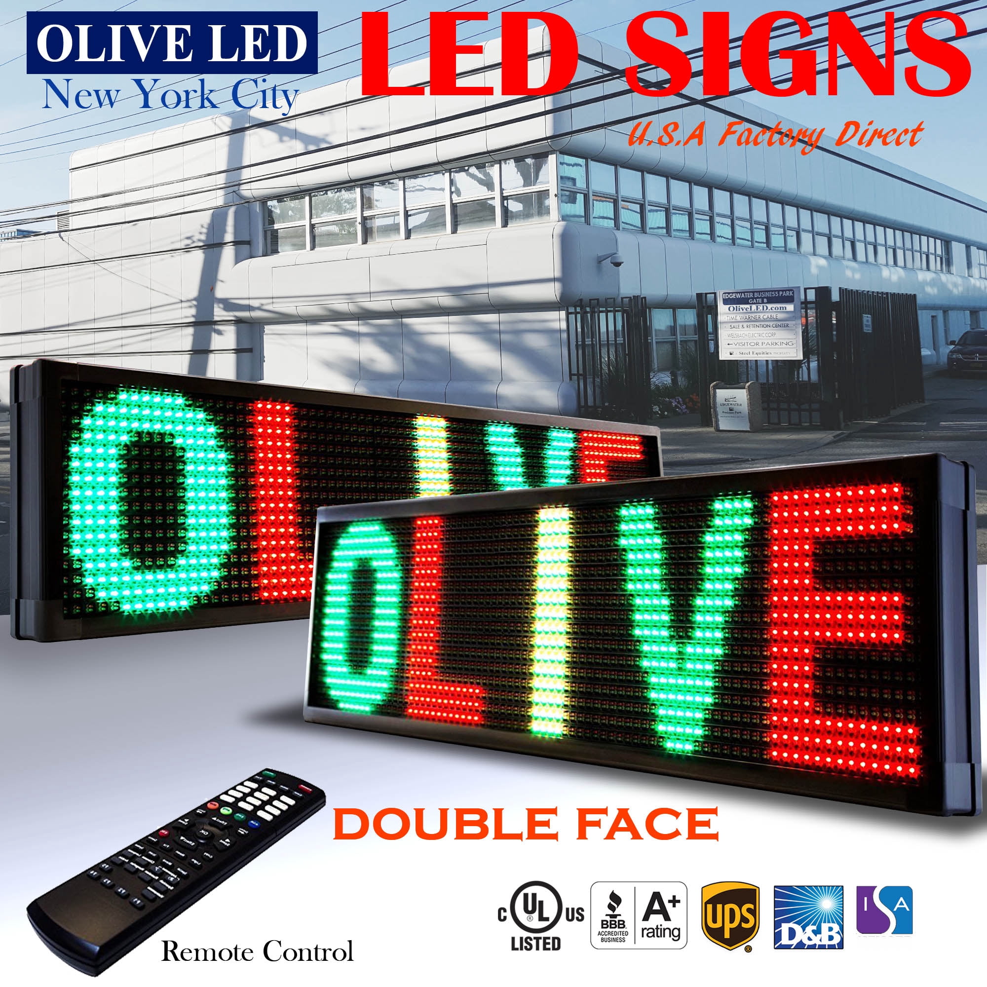 OLIVE LED Sign 3C RGY 2Face 22"x98" IR Programmable Scroll. Message ...