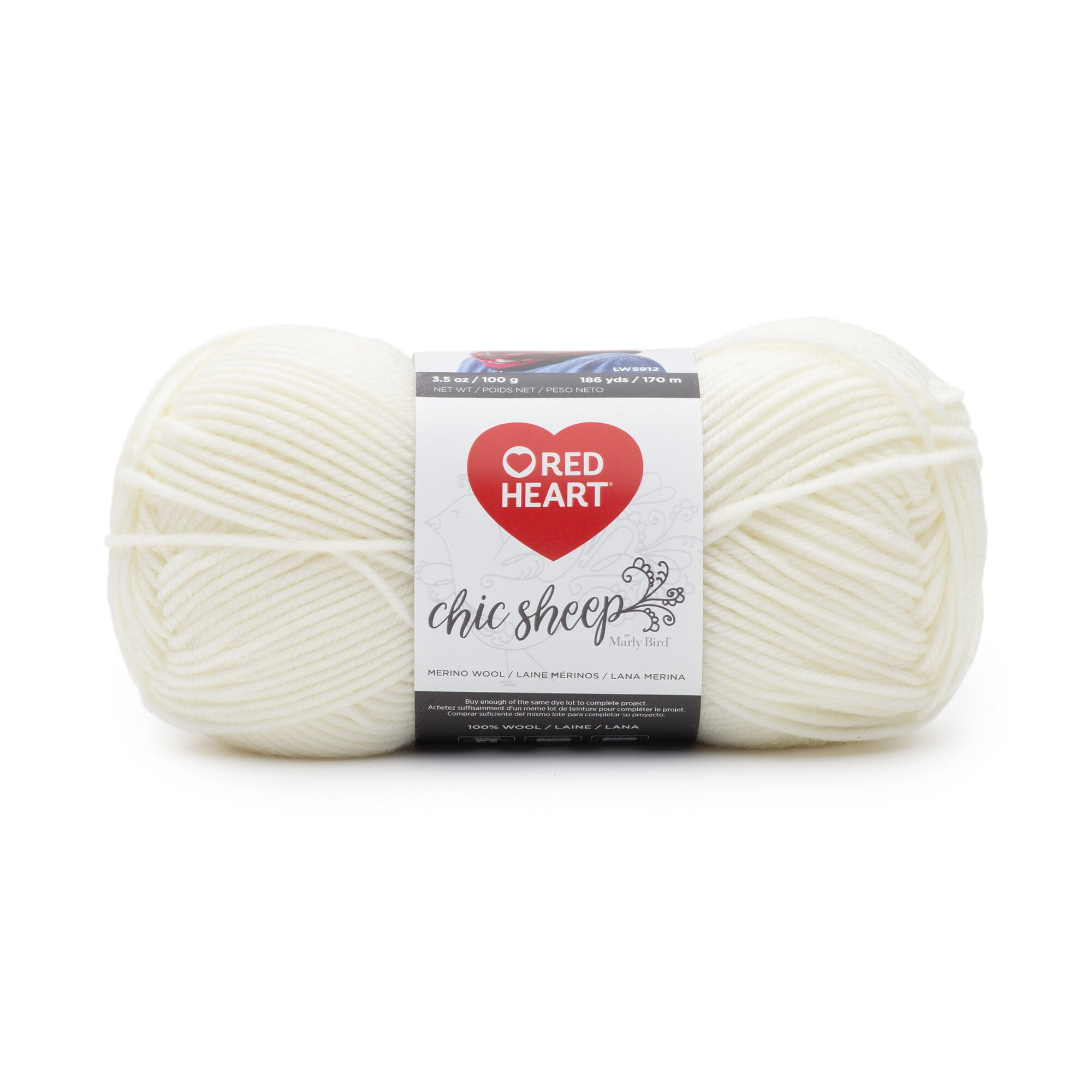 Red Heart Chic Sheep Yarn, Lace, 3.5oz(100g), Medium, Merino Wool ...