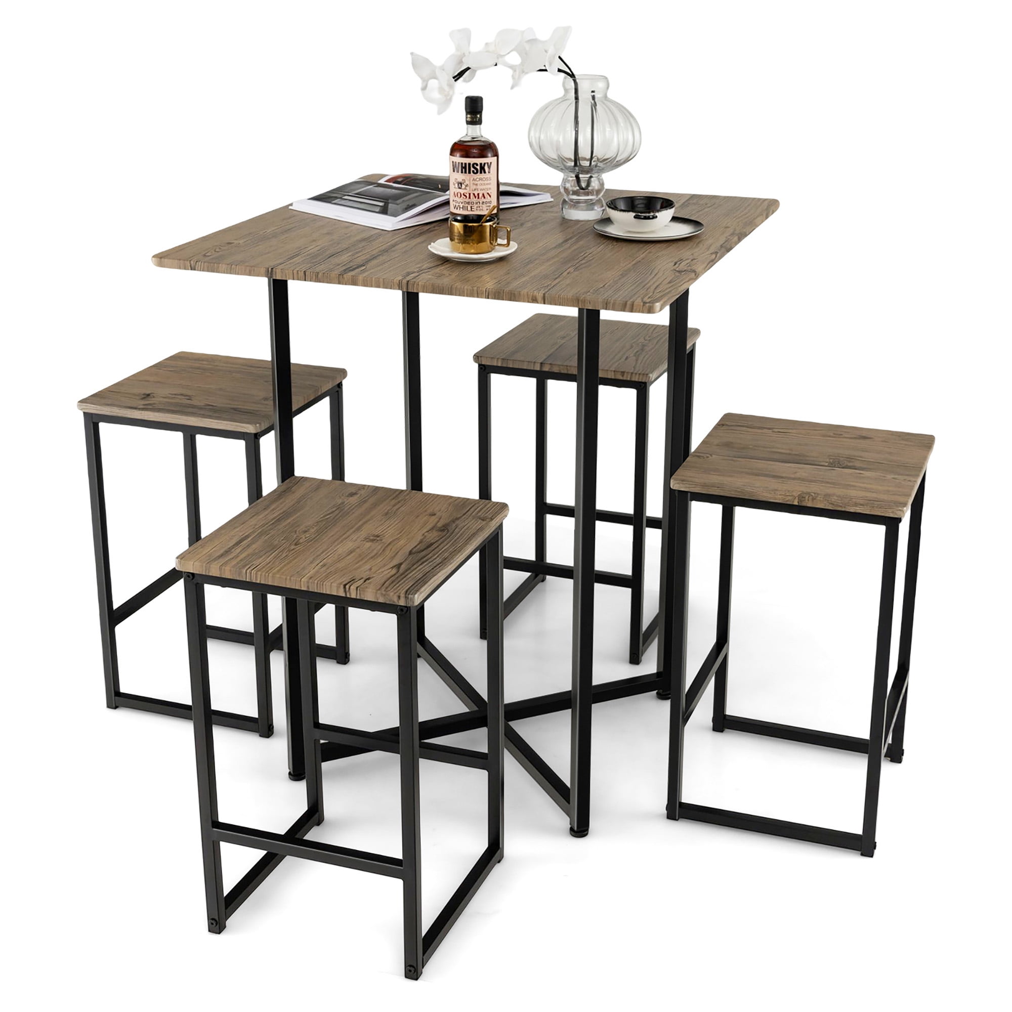 Costway 5-Piece Dining Table Set Kitchen Square Square Space-saving ...