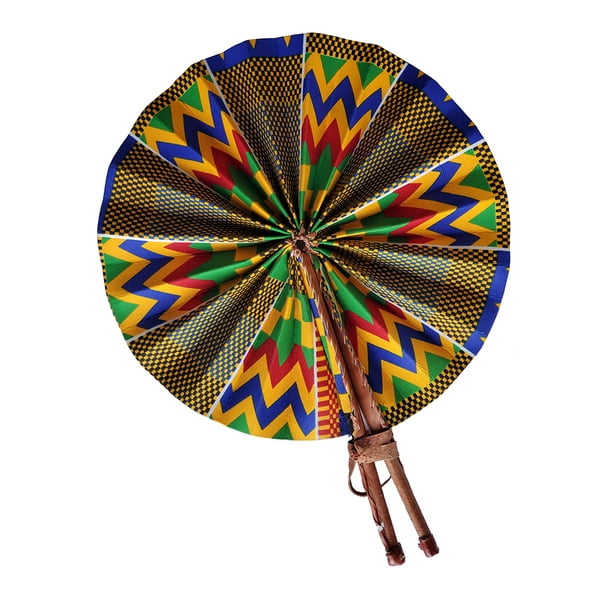 Kofina African Kente Print Folding Handheld Hand Fan Hand-Crafted ...