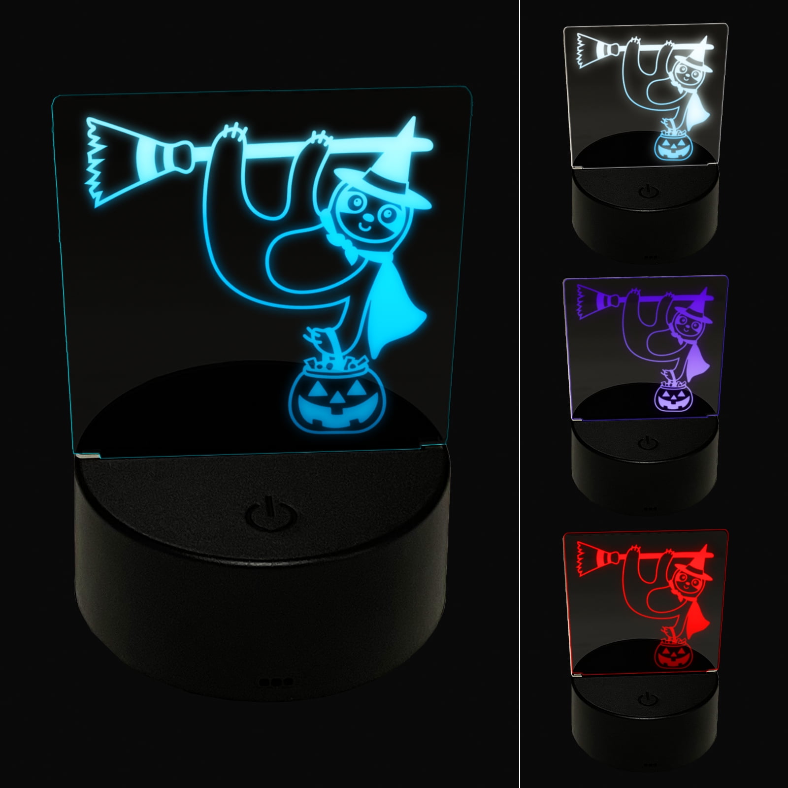 Halloween Sloth Witch and Broom LED Night Light Sign 3D Illusion Desk ...