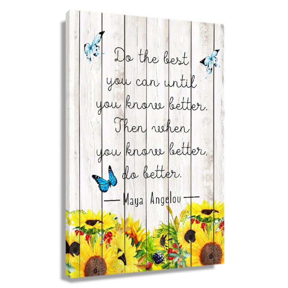 Sunflower Wall Art Maya Angelou Motivational Quote Wall Art Canvas ...