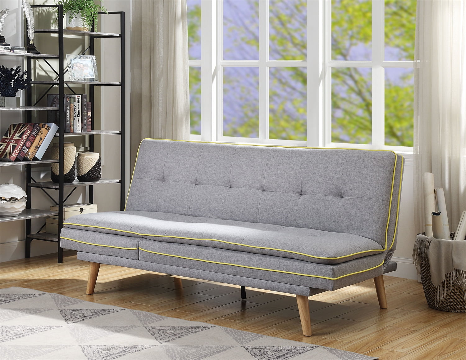 Convertible Futon Sofa Bed, Tufted Linen Upholstered Sofa Sleeper with ...