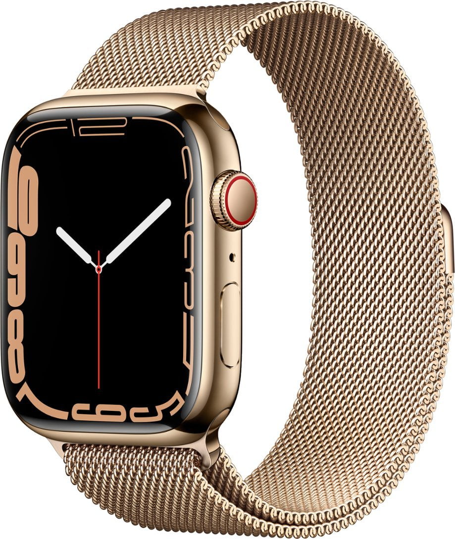 Restored Apple Watch Series 7 (GPS + LTE) 45MM Gold Stainless Steel Case Milanese Loop ...