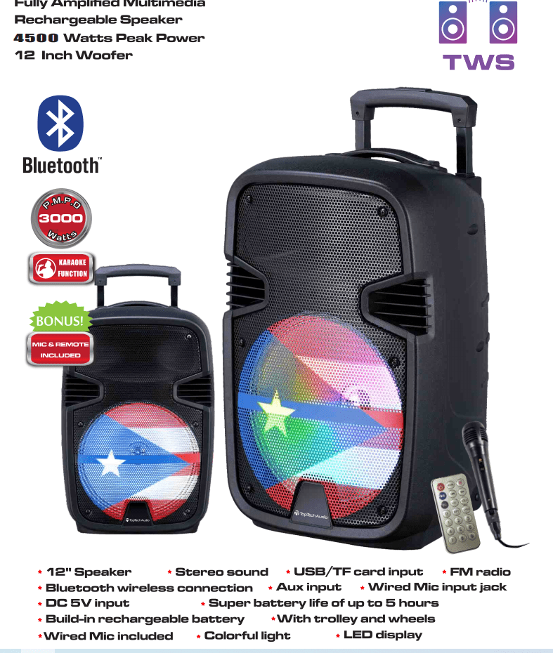 Buy Rechargeable Speaker Puerto Rico Flag Bluetooth LED 4000 W , FREE ...