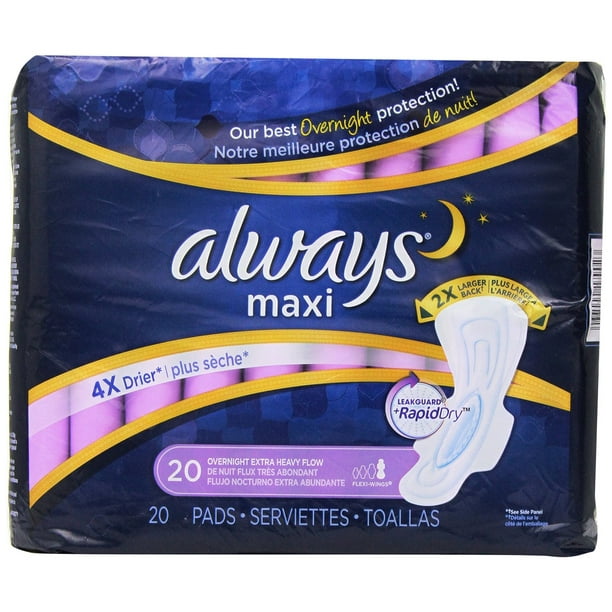 Always Extra Heavy Overnight Maxi Pads with Flexi-Wings - 20 Count New ...