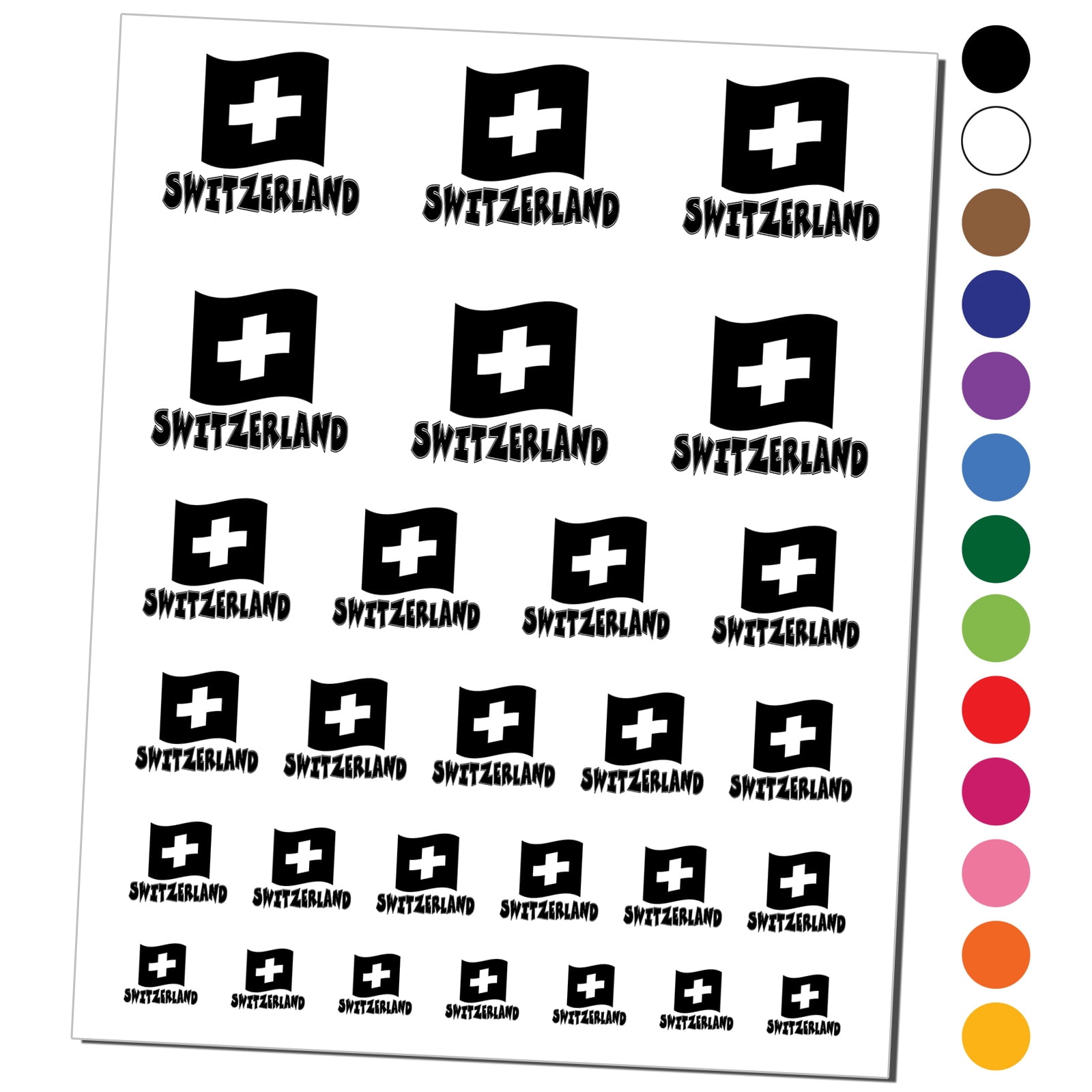 Switzerland with Waving Flag Cute Water Resistant Temporary Tattoo Set ...