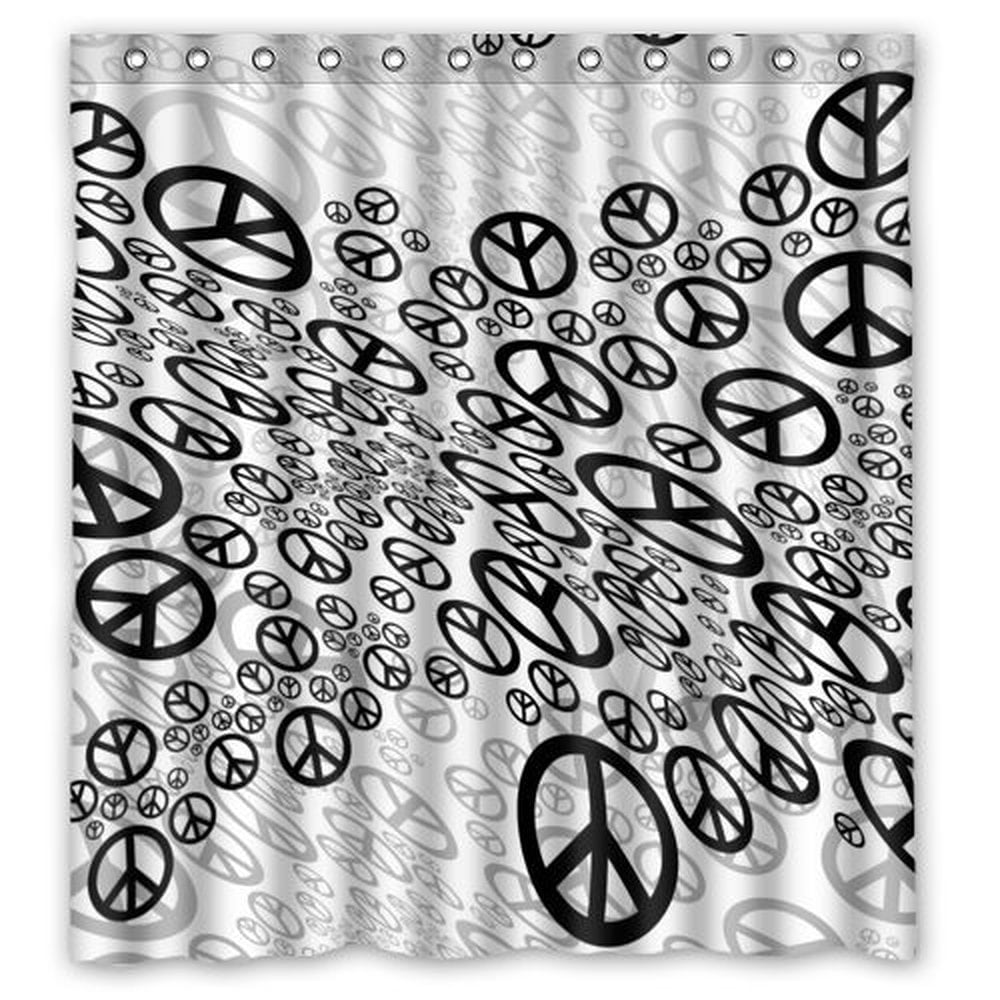 GreenDecor Peace Sign Waterproof Shower Curtain Set with Hooks Bathroom ...