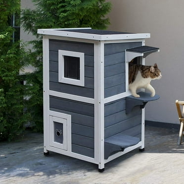 Coziwow Large Wooden Kitty Exterior House, Weather-Protected Outdoor ...