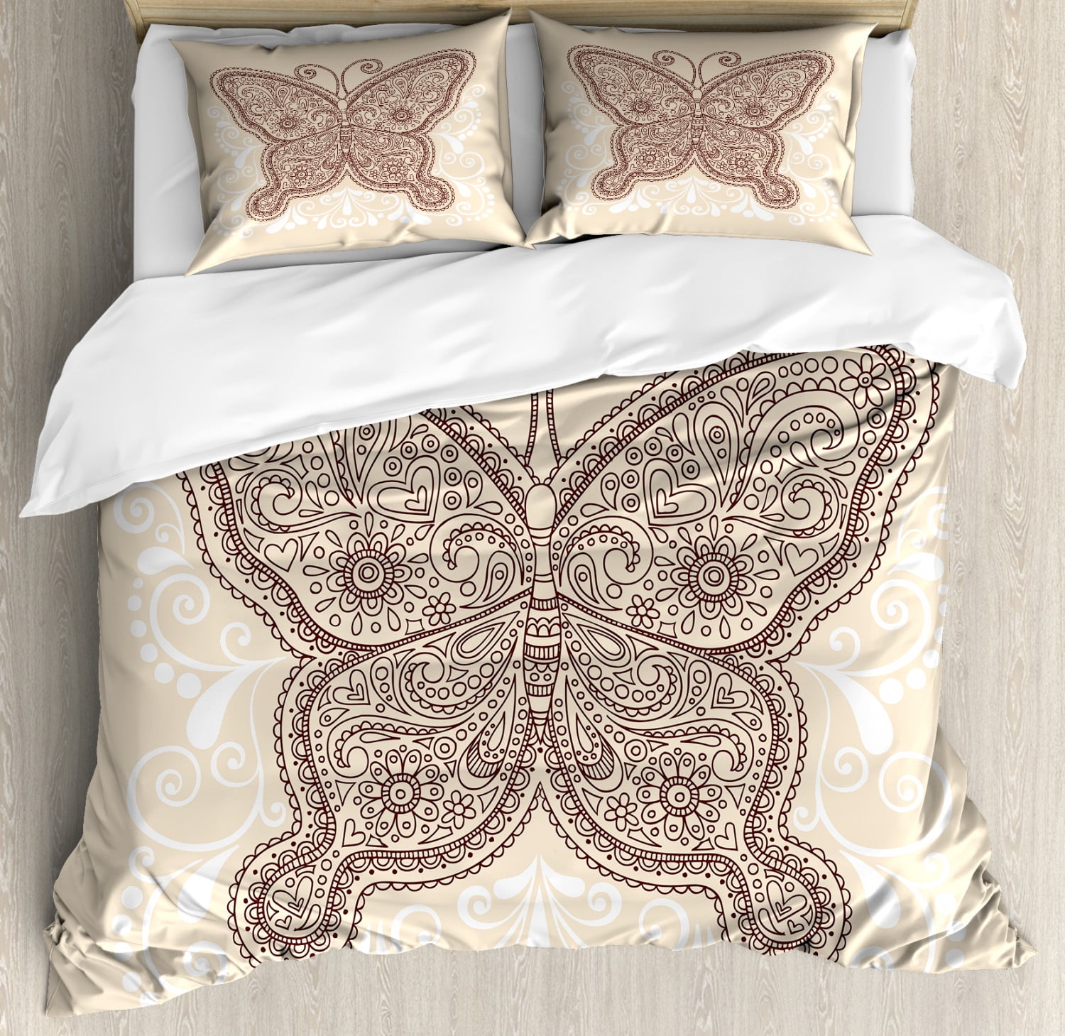 Henna King Size Duvet Cover Set, Hand Drawn Abstract Butterfly Various ...