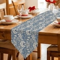 Blue Flowers Table Runner Linen Burlap Table Runner 120 Inches Long ...