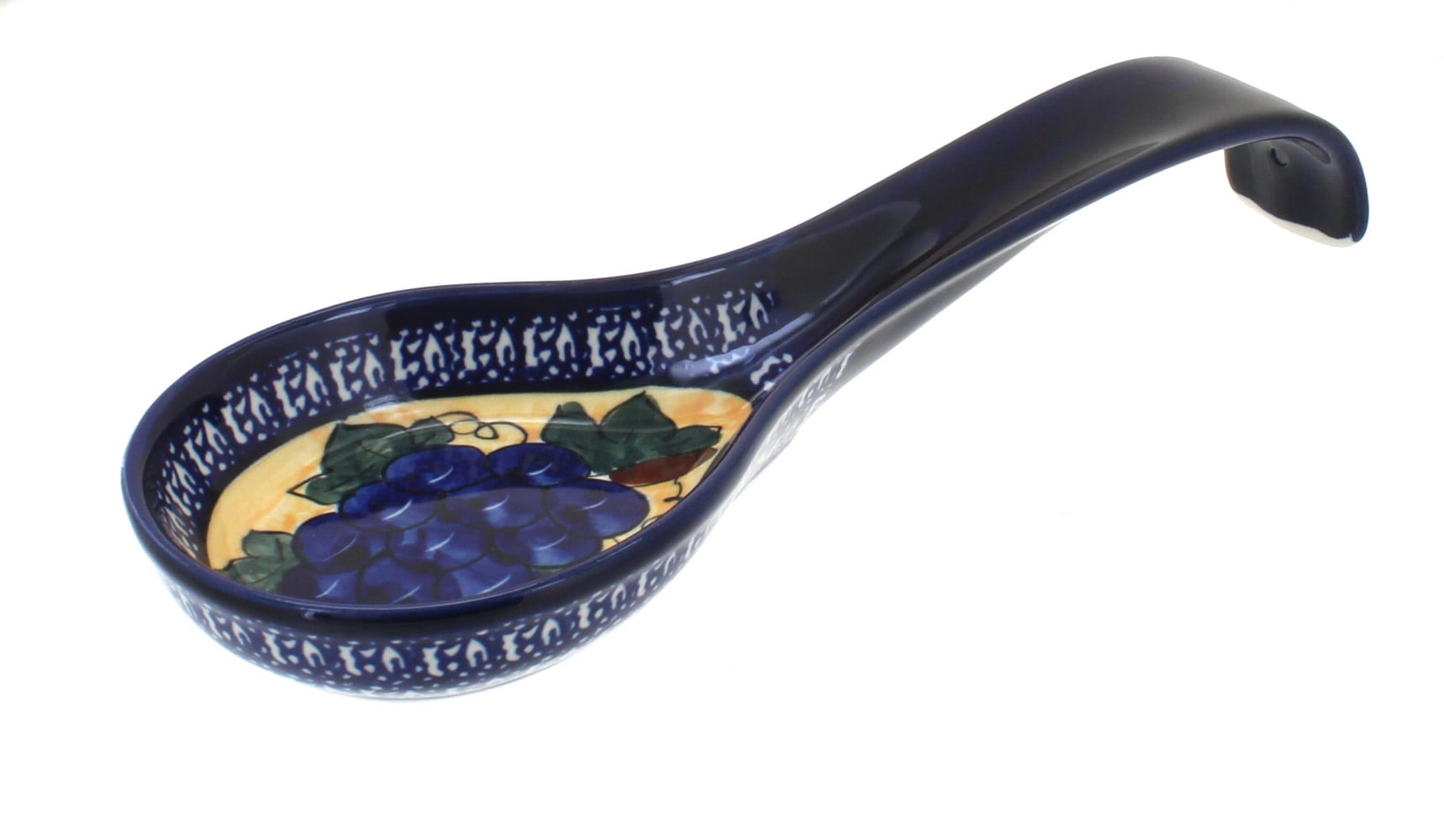 Blue Rose Polish Pottery Grapes Large Spoon Rest with Cobalt Trim ...
