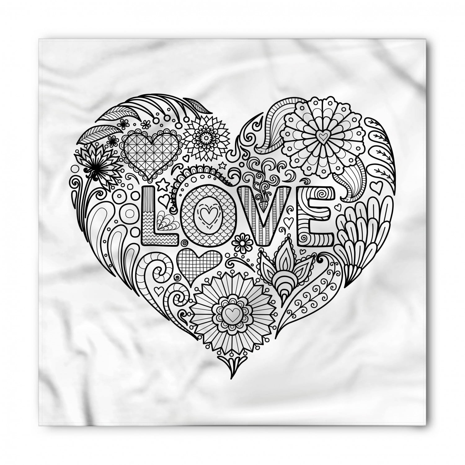 White Bandana, Love Uncolored Doodle Heart, Unisex Head and Neck Tie ...