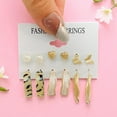 6 Piece Leopard Print White Shell Twisted Gold Stud and Dangle Earring ...