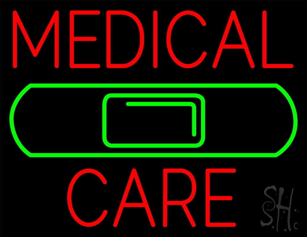 Medical Care Band Aid LED Neon Sign 24 x 31 - inches, Black Square Cut ...
