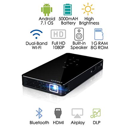 ExquizOn DLP Smart Projector Android 7.0 1G RAM + 8G ROM Mini Portable ...