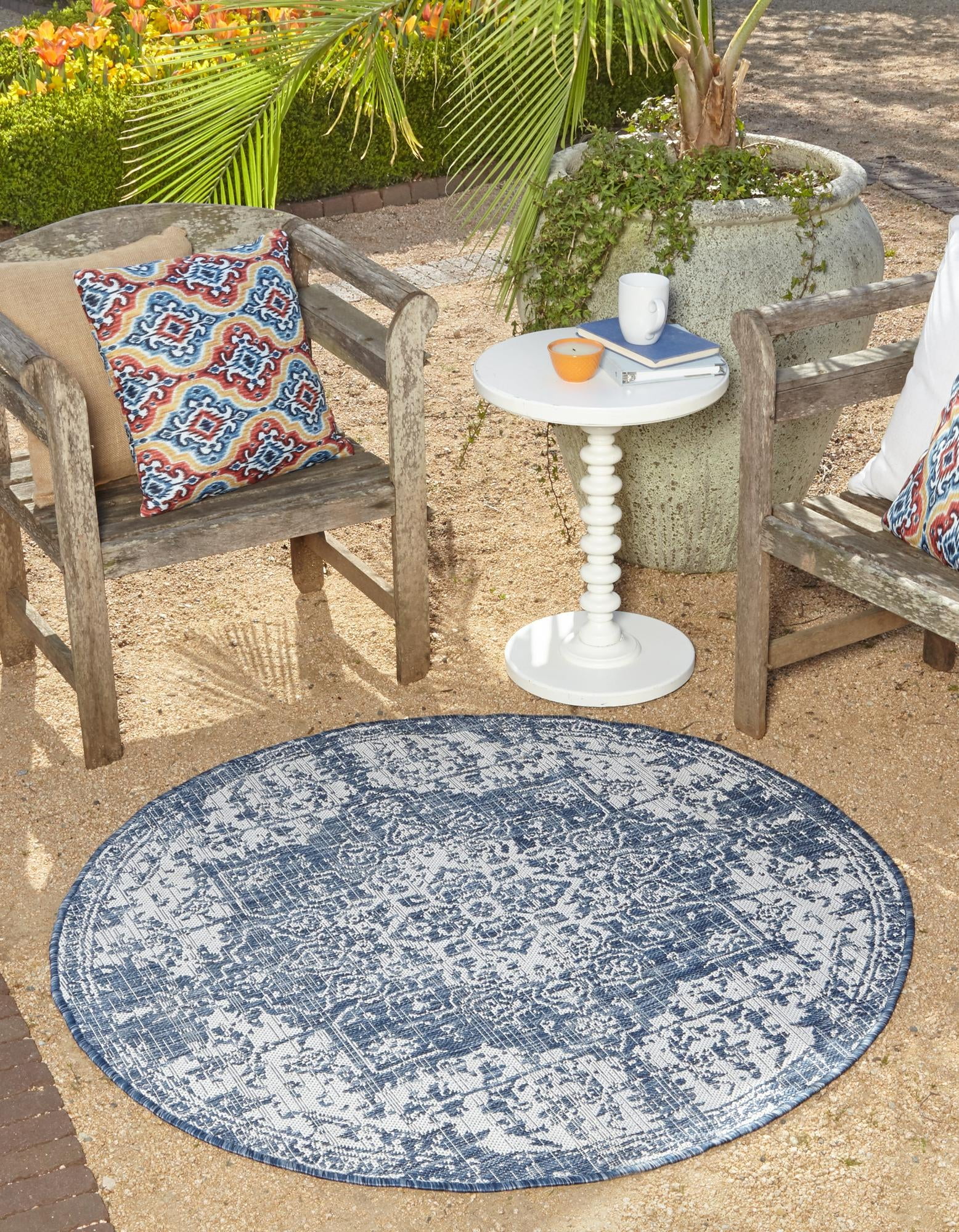 Rugs.com Jill Zarin Outdoor Collection Rug – 13' Round Blue Flatweave ...