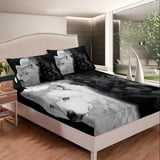Black and White Wolf Fitted Sheet for Wolf Lovers Bedding Sets Queen ...