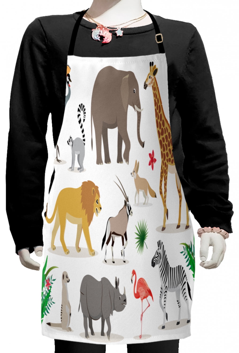 Animals Kids Apron, Zoo Creatures Illustration Giraffe Elephant ...