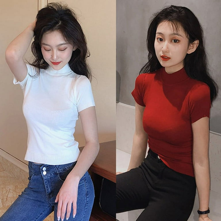 JANDEL Women's Solid Half Turtleneck Fashion Slim Short JANDEL Women's Solid Half Turtleneck Fashion Slim Short