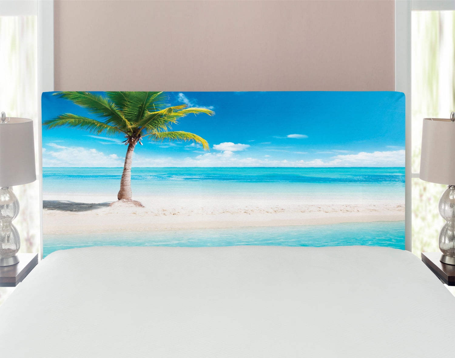 Ocean Headboard, Idyllic Scenery Seashore Picture Sun Rays View with ...