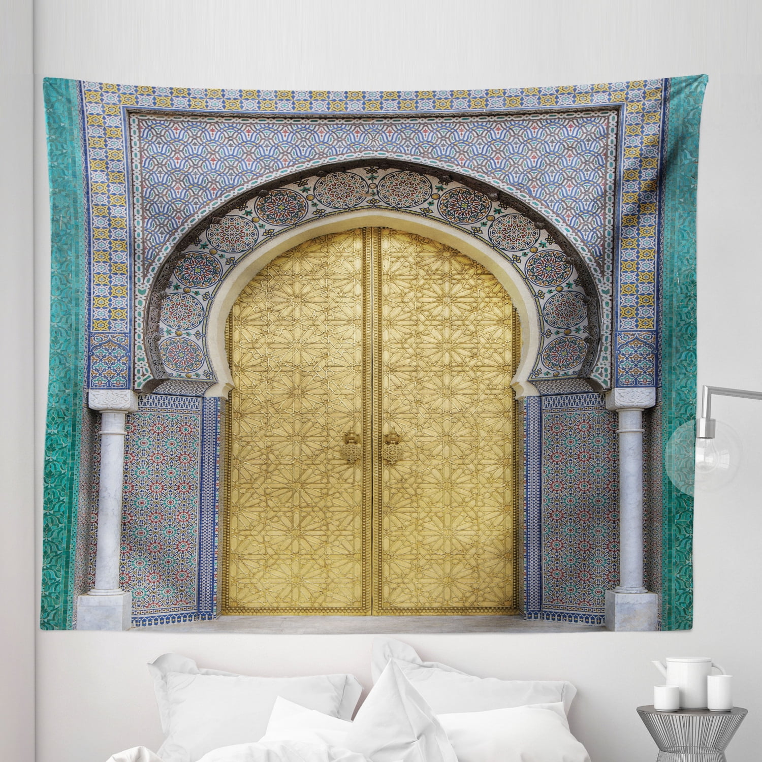 Moroccan Tapestry, Antique Doors Morocco Yellow Doorknob Ornamental ...