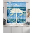Blue Waves Coastal Kitchen Curtains Set for Windows 3 Piece Cafe ...
