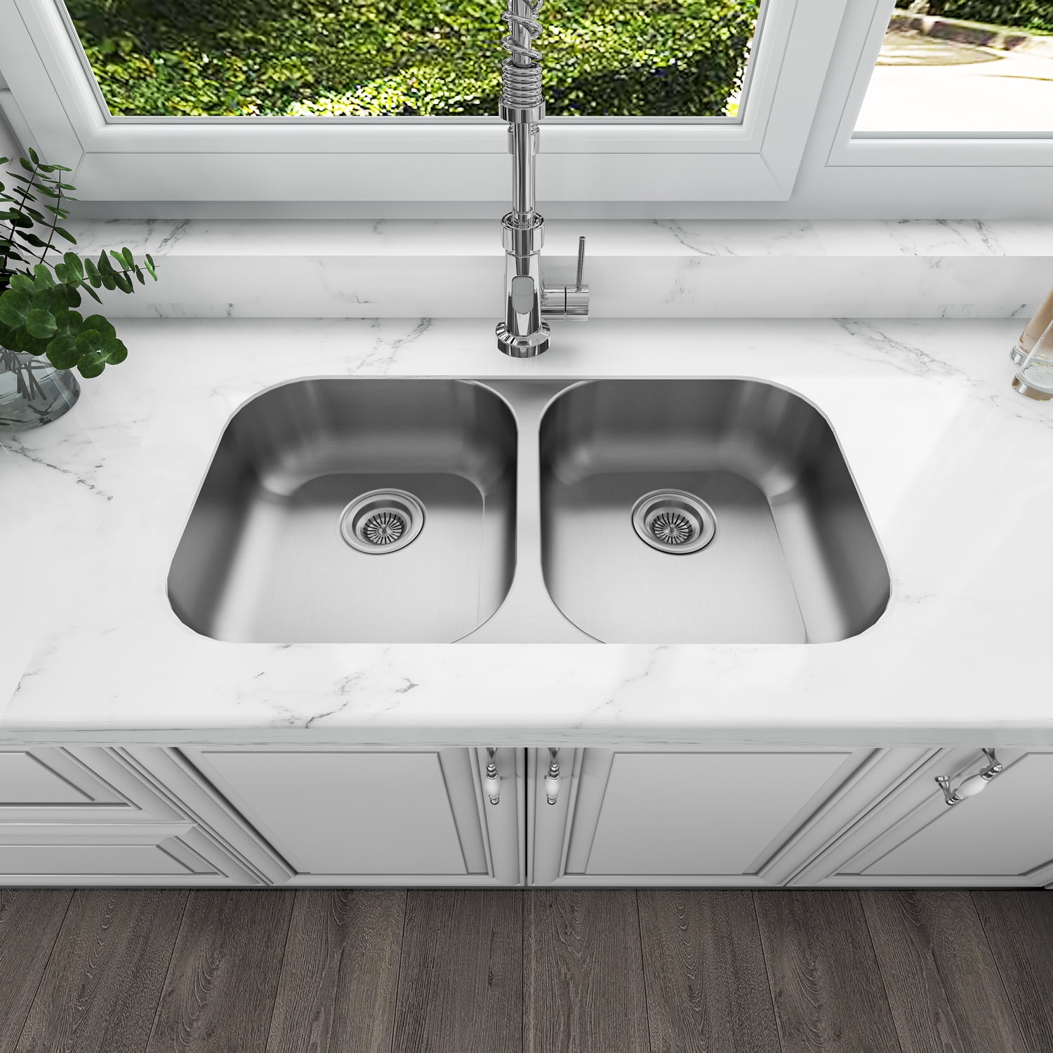 Sinber 32" x 18" x 5.5" Undermount Double Bowl Kitchen Sink with 18 ...