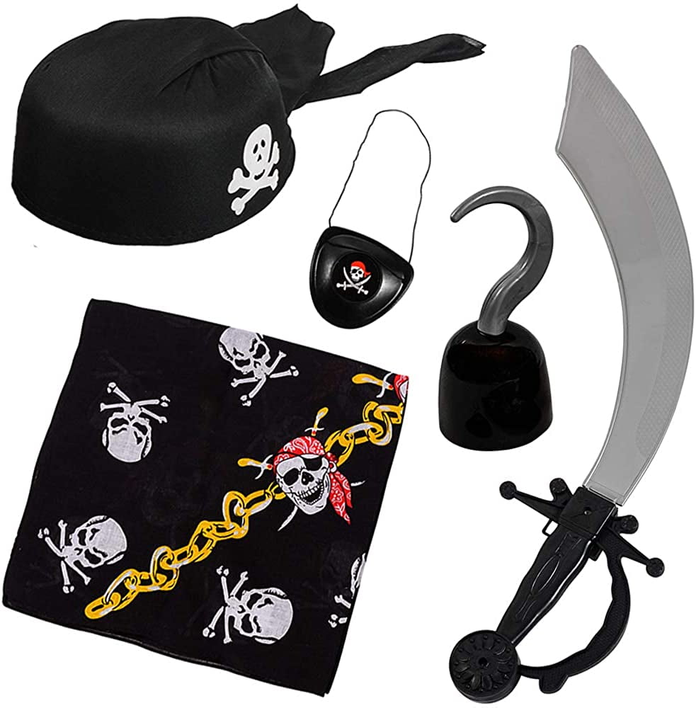 Funny Party Hats Pirate Accessories - Pirate Hat, Sword & Eye Patch ...