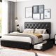 Homfa Faux Leather Storage Platform Bed Frame, Queen Black Bed Frame ...
