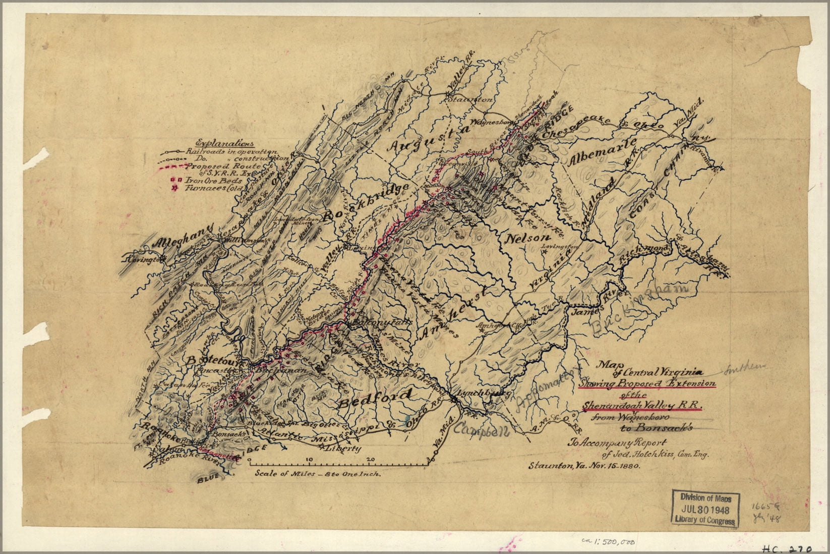24"x36" Gallery Poster, Map Shenandoah Valley Railroad virginia 1880 ...