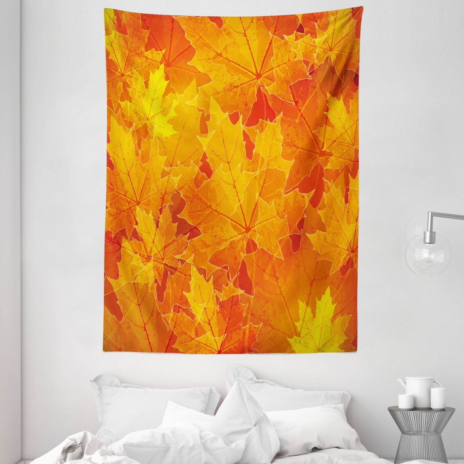 Fall Decor Tapestry, Seasonal Maple Leaves Botany Foliage Vibrant ...