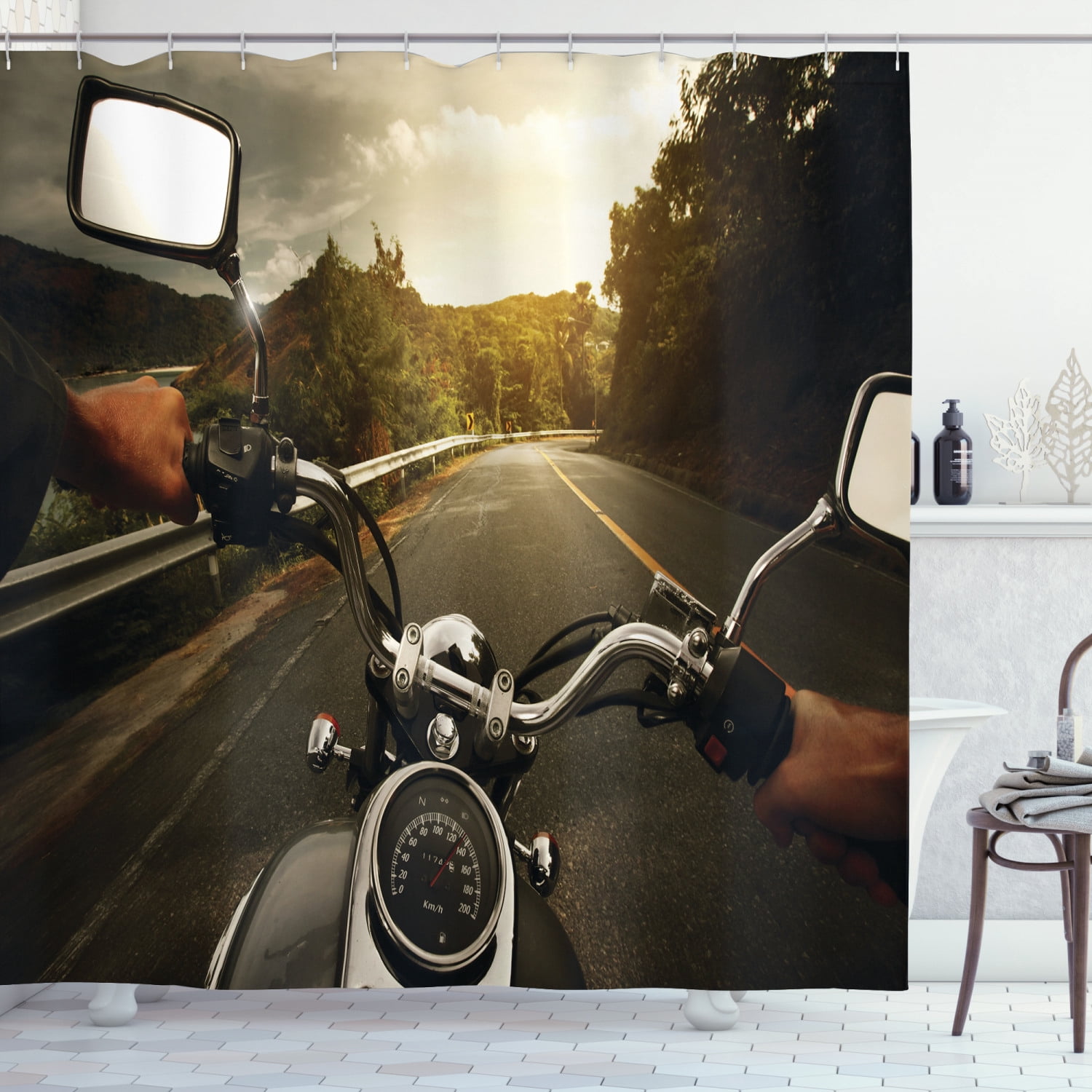 Ambesonne Adventure Shower Curtain, Rider Chopper Road, 69"Wx84"L ...