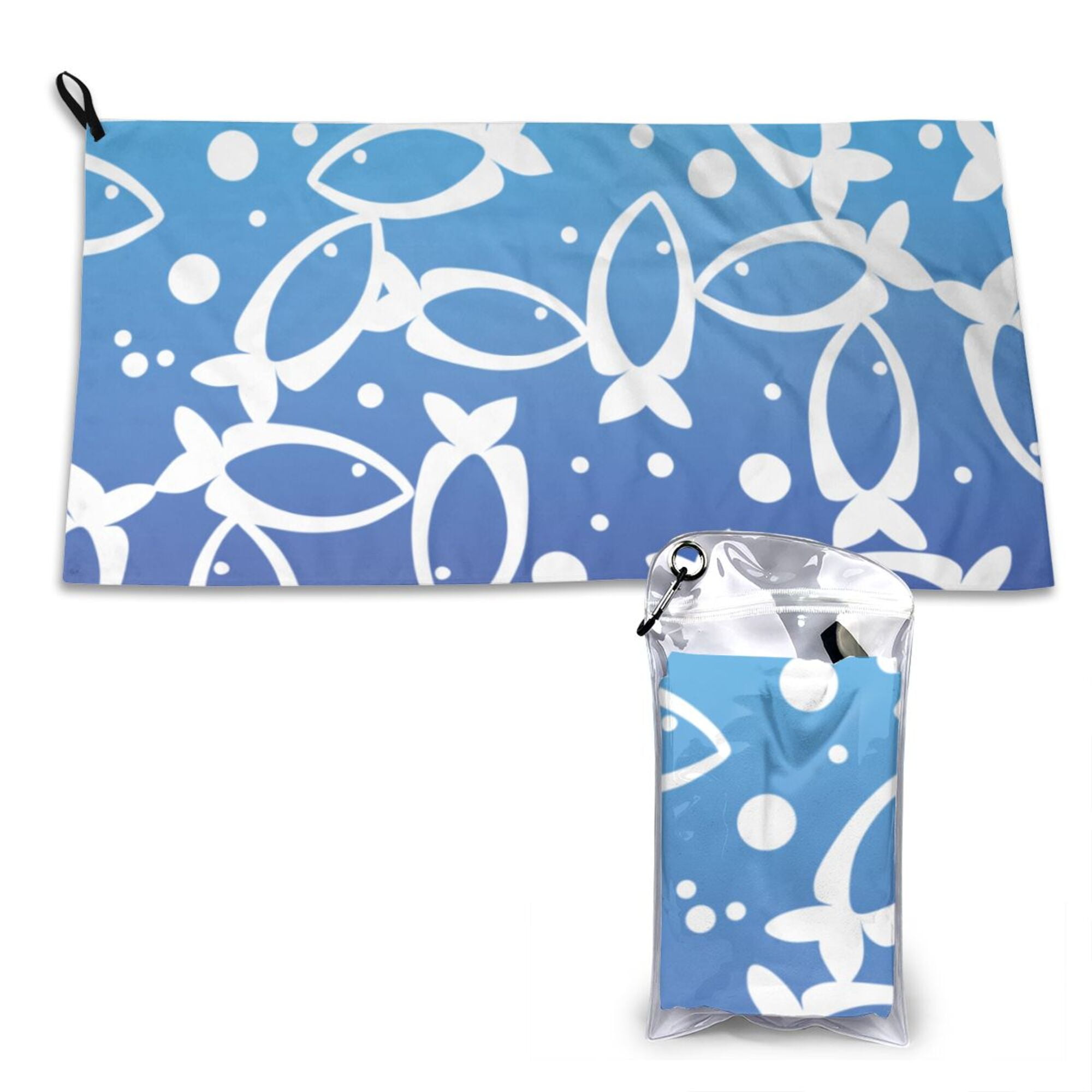 YFYANG Adult Microfiber Portable Travel Towel, Blue Fish Pattern Quick ...