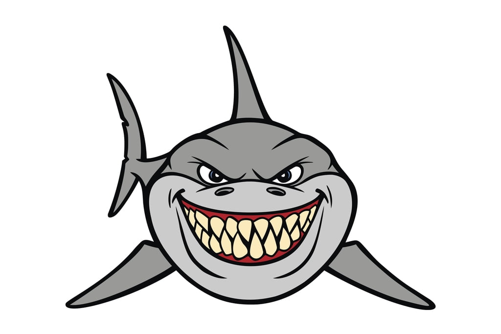 Evil Mean Shark Smile Drawing Illustration Shark Posters For Walls ...