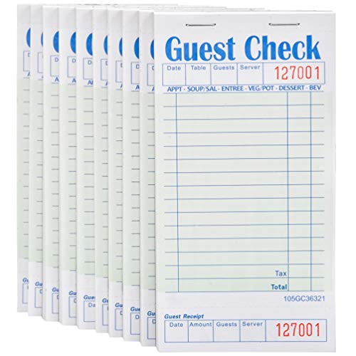 Guest Check Pads (10 Pack) - Server Notepads - Numbered Waitress Order ...