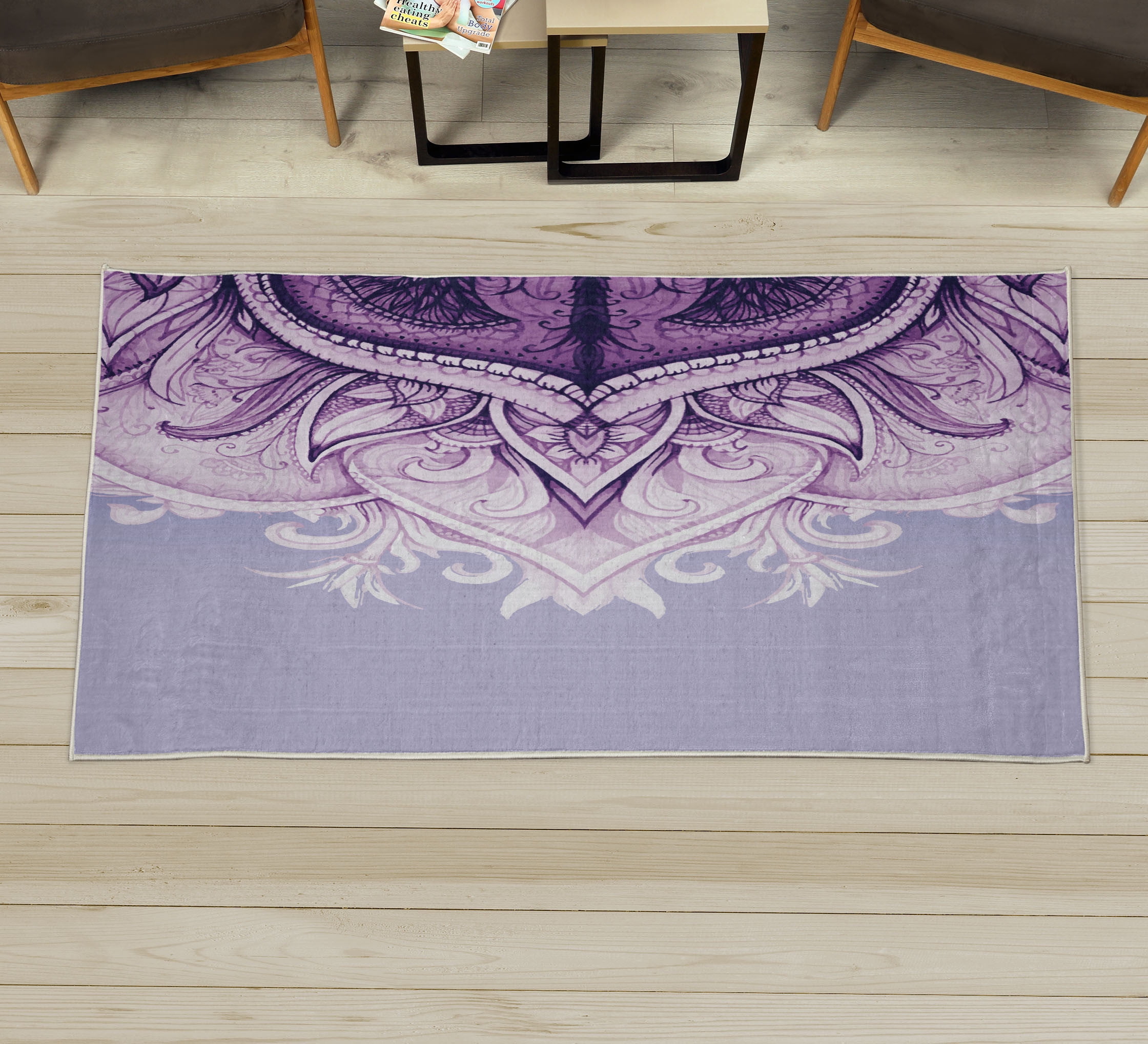 Mandala Decorative Rug, Traditional Ornamental Lace Border Swirled ...