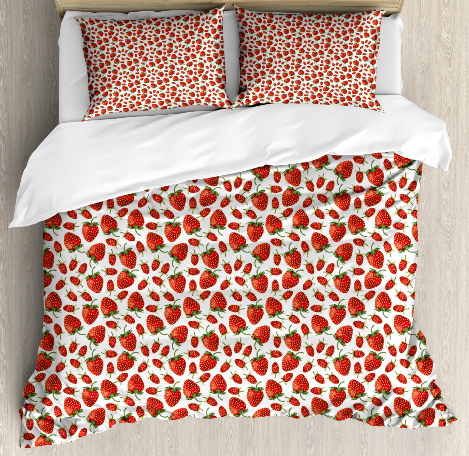 Strawberry King Size Duvet Cover Set, Realistic Ripe Wild Strawberry ...