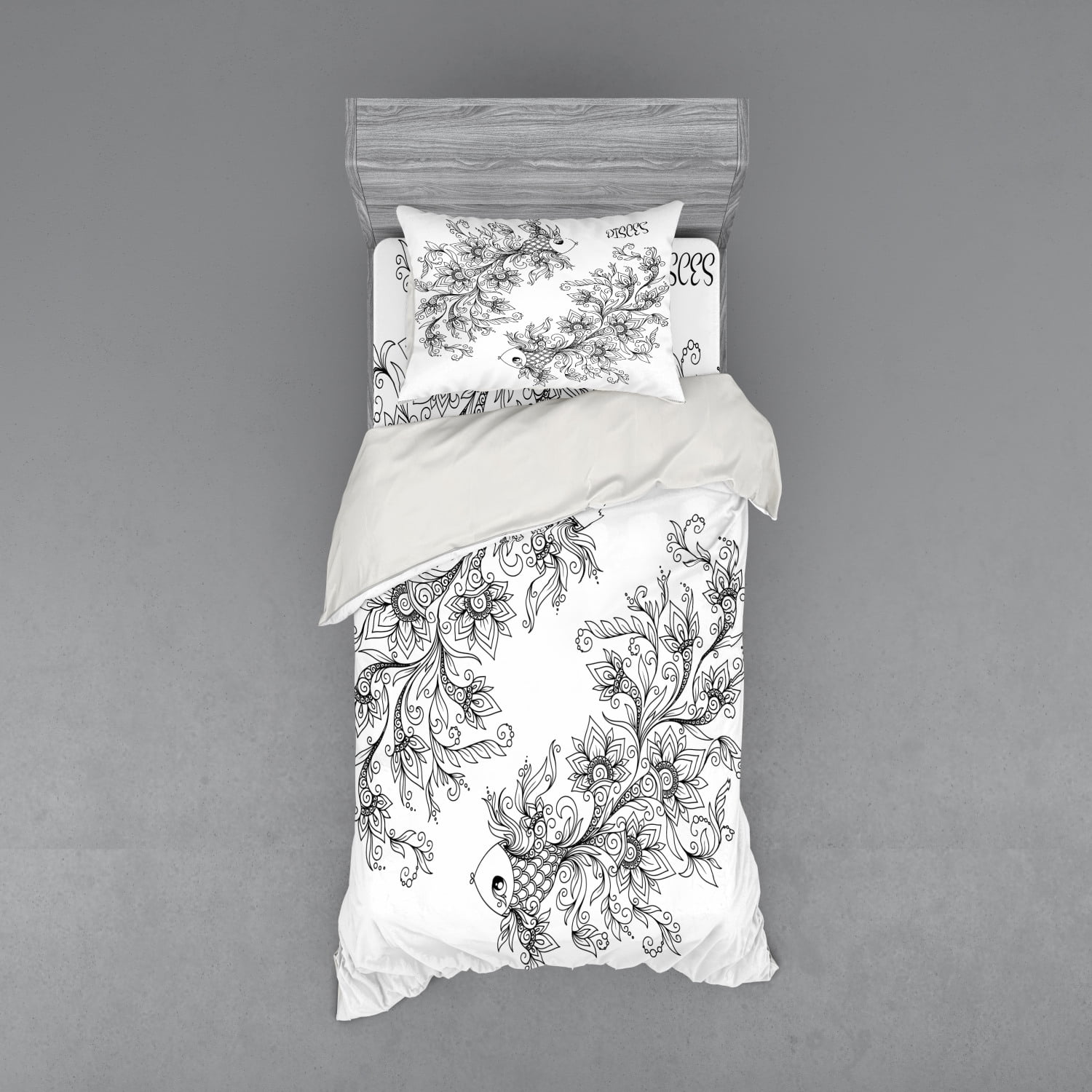 Zodiac Duvet Cover Set, Floral Images Pisces Sign Fish House of the ...