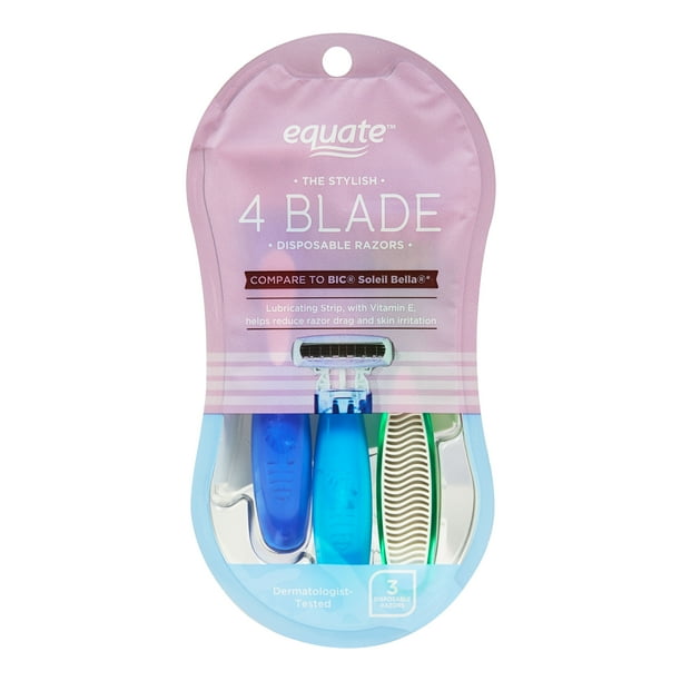 Equate 4-Blade Disposable Razors for Women, 3 Count - Walmart.com ...