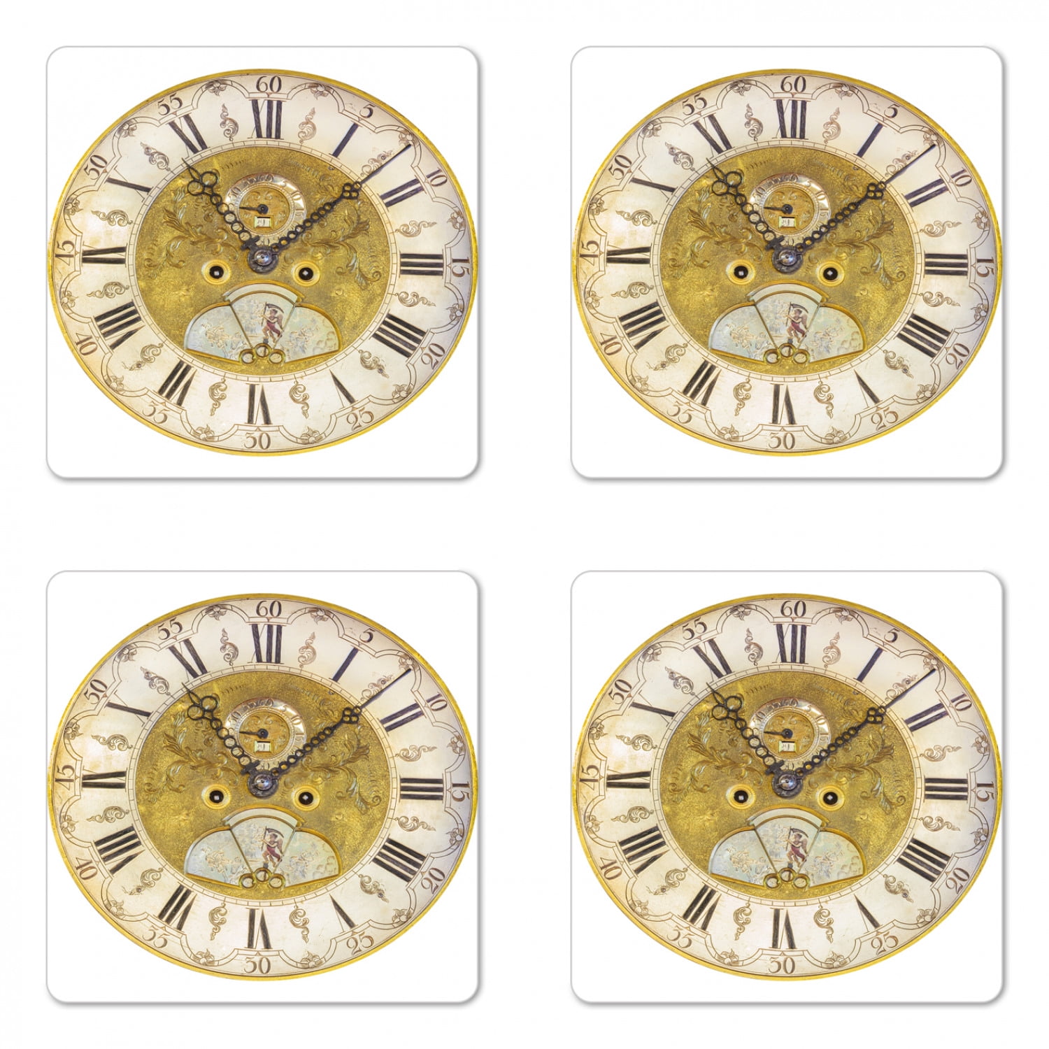 Clock Coaster Set of 4, Vintage Theme a Seventeenth Century Ornamental ...