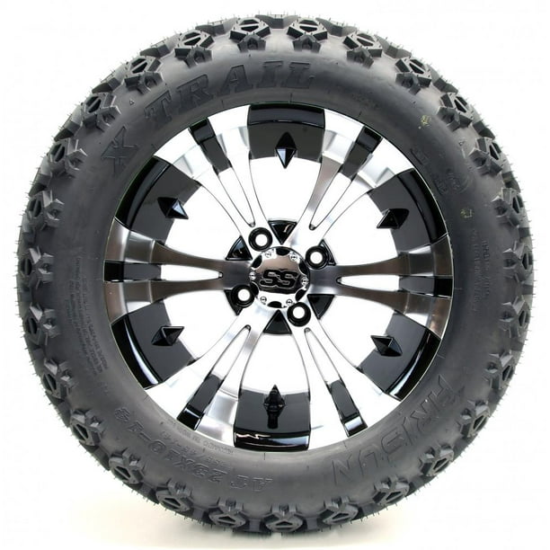 Golf Cart Wheels and Tires Combo - 14" Vampire SS Machine Black- Set of ...