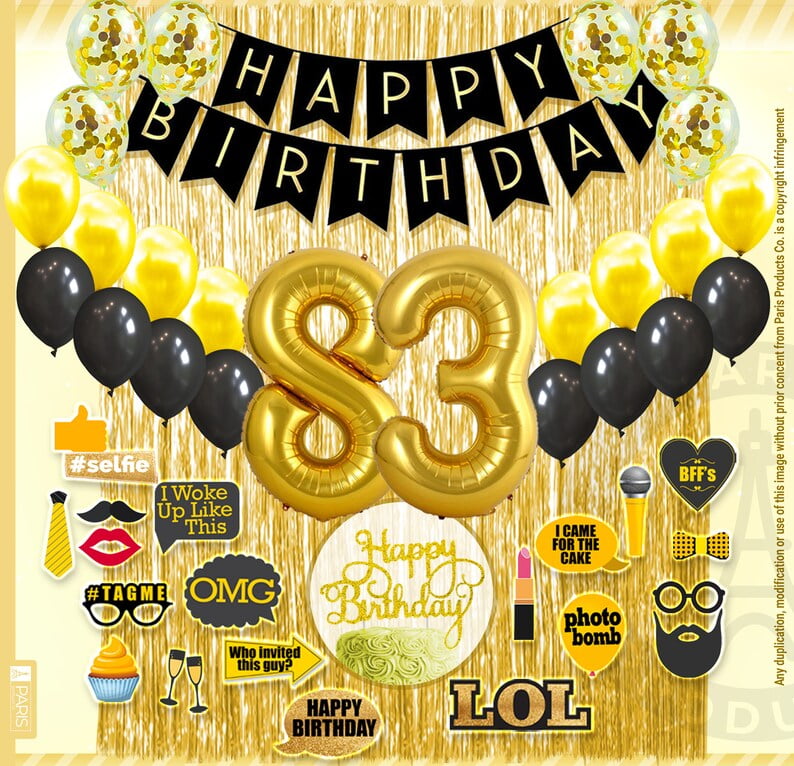 83rd Birthday Decoration Black and Gold for Boy & Girl, 83rd Cake ...