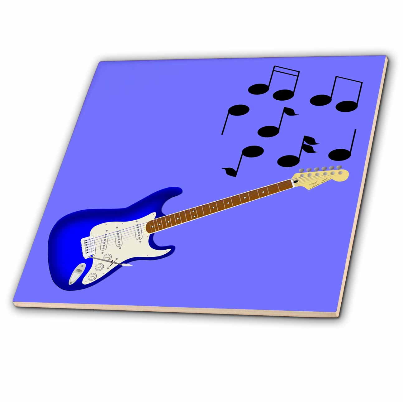 3dRose Blue Sunburst Guitar with musical notes - Ceramic Tile, 12-inch ...