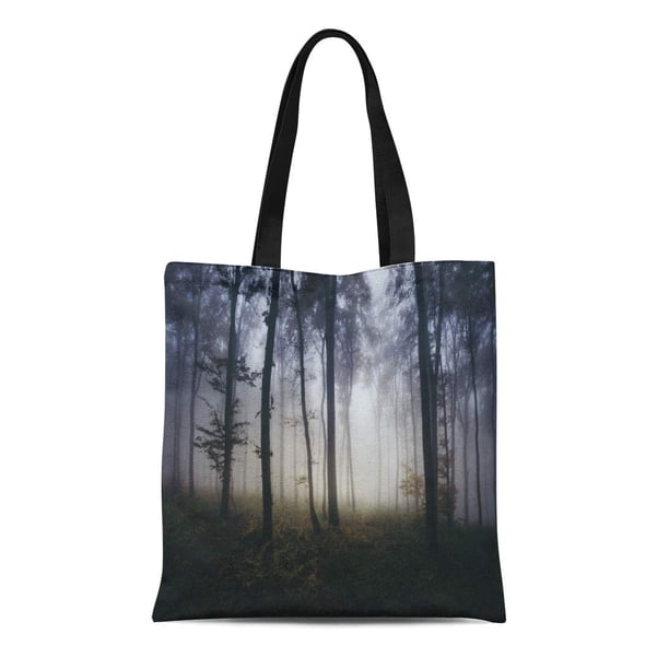 JSDART Canvas Tote Bag Dusk Misty Forest Atmosphere Creepy Dark ...